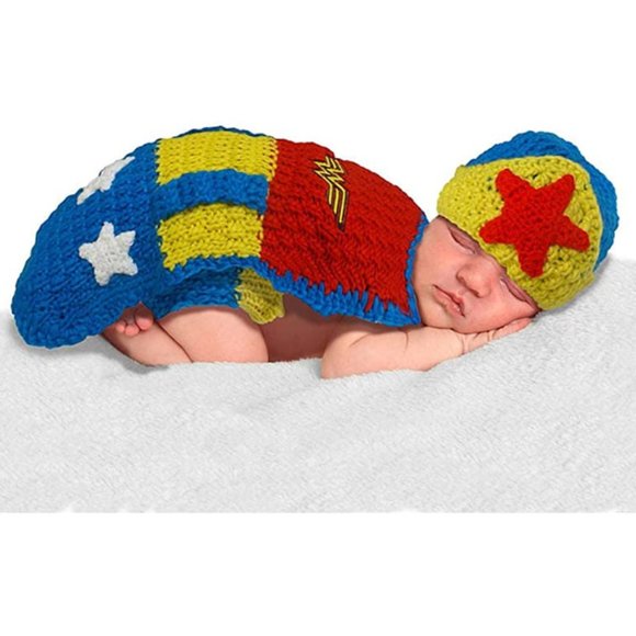 Wonder Woman | Costumes | Wonder Woman Baby Crochet 3 Piece Photo Prop ...